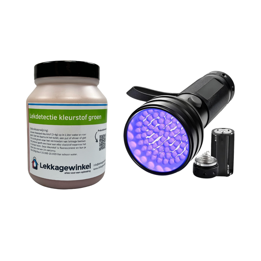 Lekdetectie kleurstof groen fluorescerend + UV-zaklamp - Lekkagewinkel